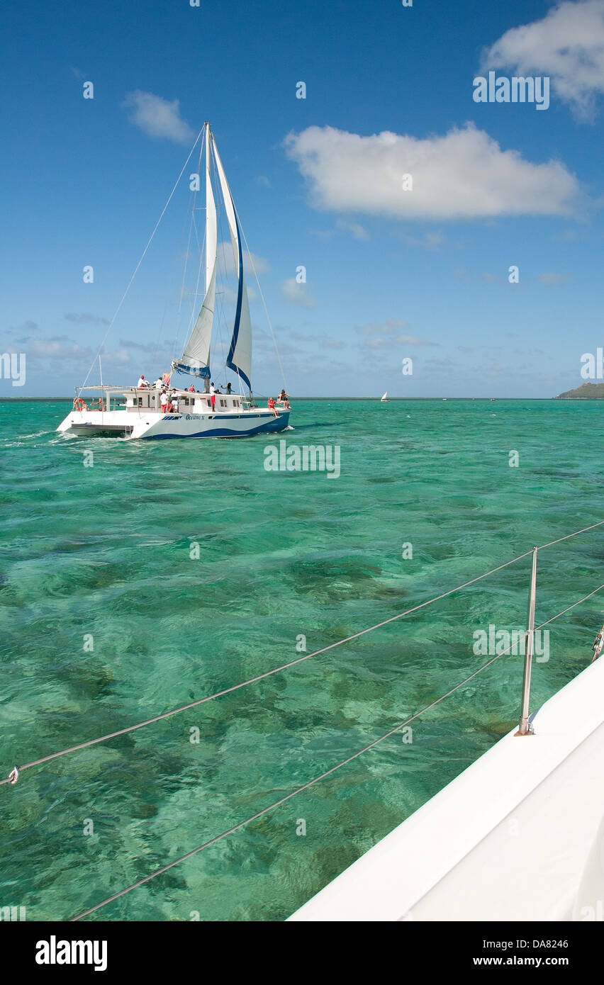 View from catamaran on lagoon and another one catamaran Stock Photo - Alamy
