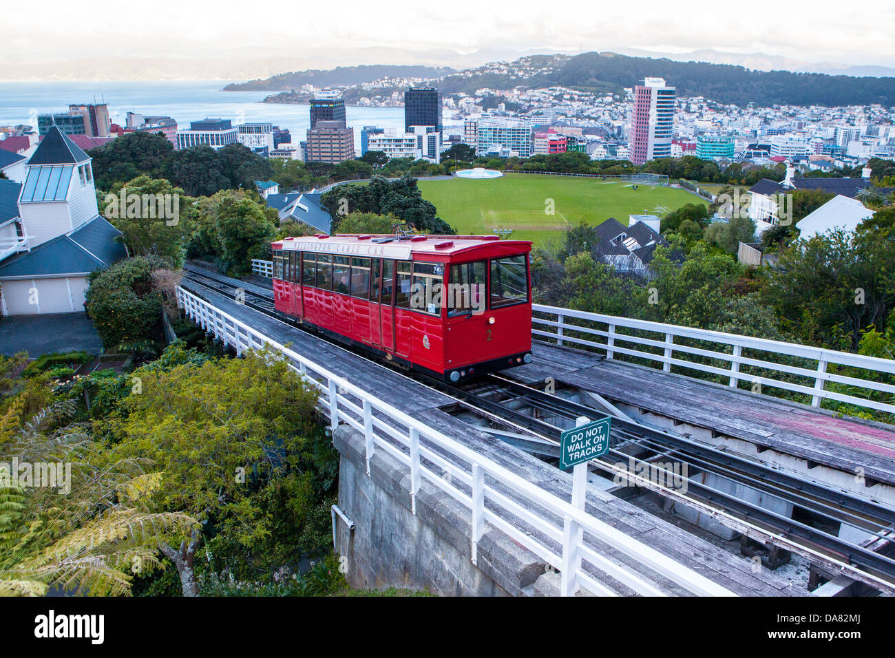 Wellington's famous cable car goes up towards the Wellington ...