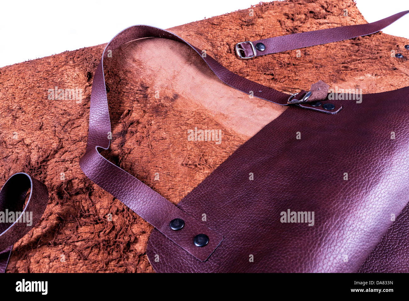 Protectiv red leather apron for welder Stock Photo - Alamy