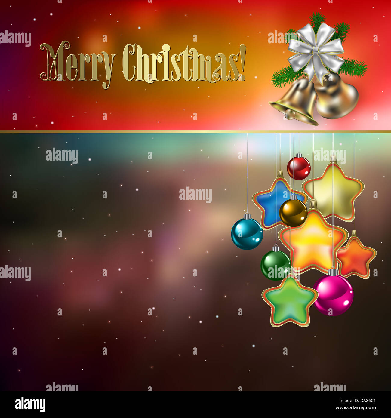 Abstract background with Christmas decorations stars and bells Stock ...