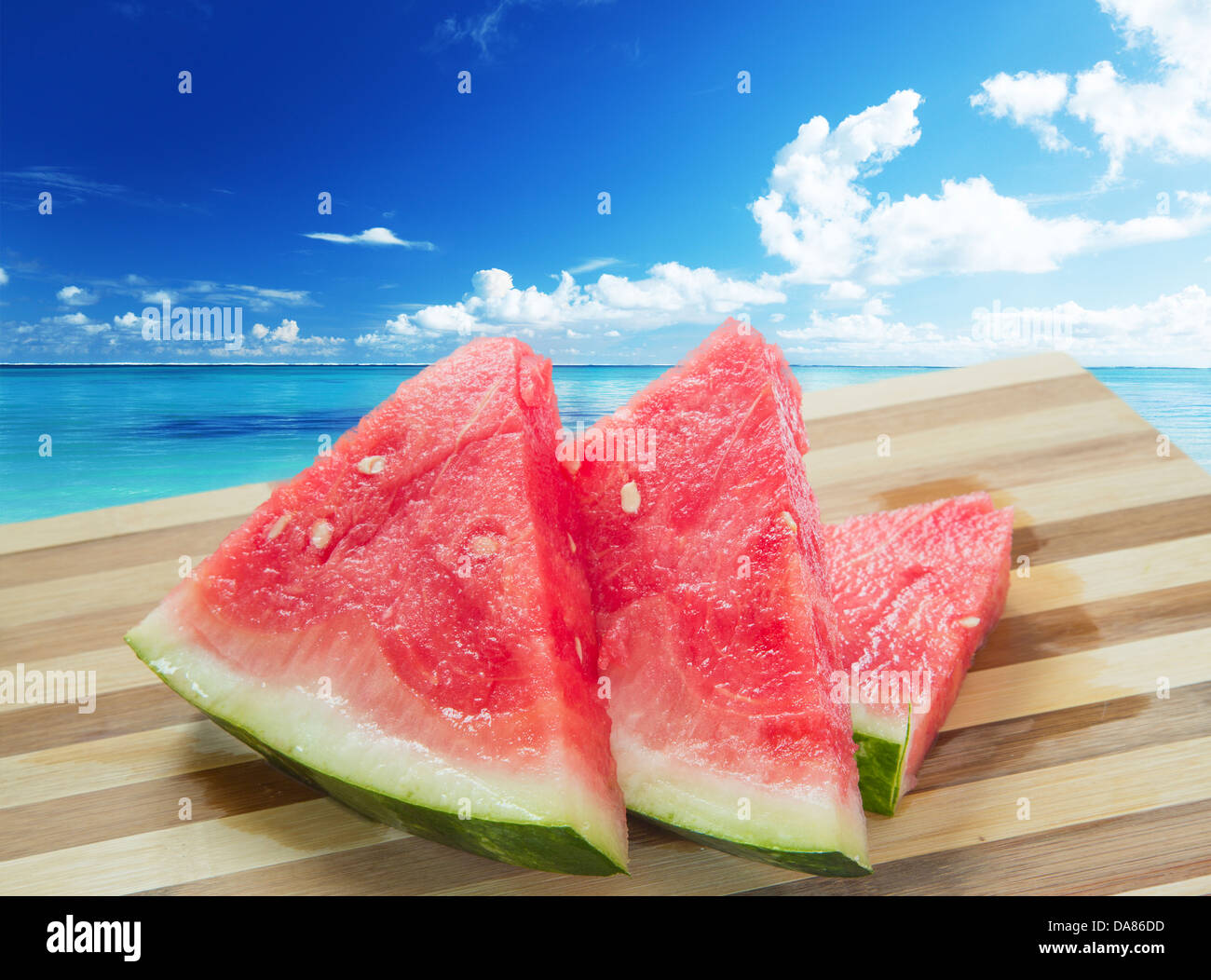Summer Vacation Dreams - Watermelon slices on sea background - summer ...