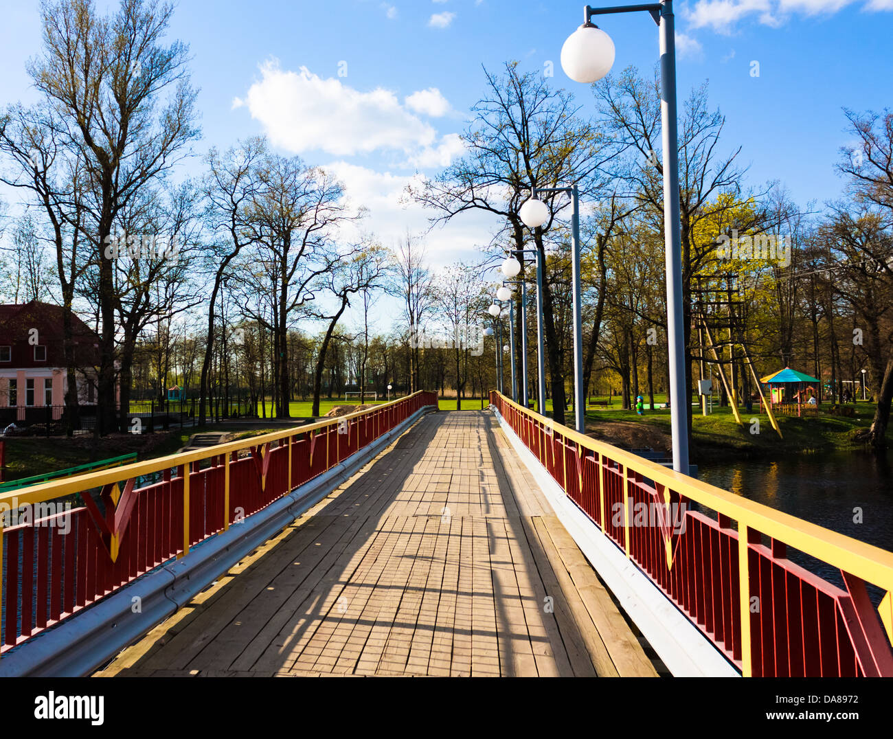 Wooden Bridge View to the Park Stock Photo - Alamy