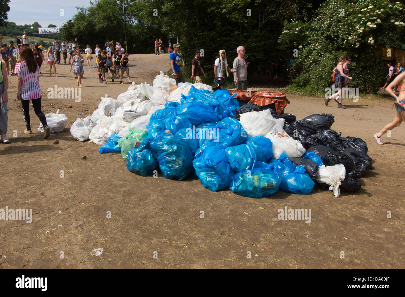 Rubbish sorted for recycling at the Glastonbury Festival, Somerset ...
