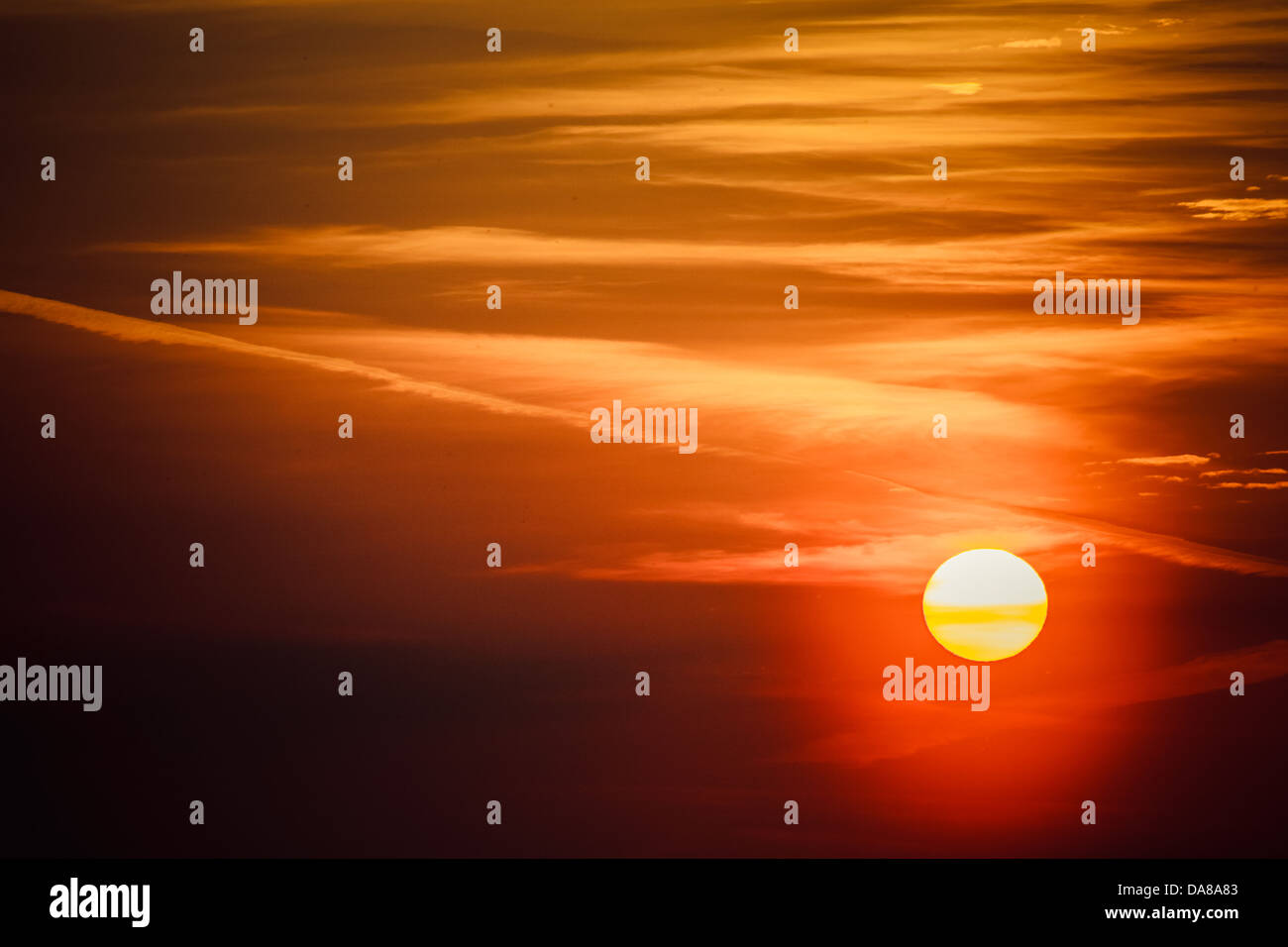 Sun, Sky, Clouds Big Sun Setting. Orange Sky And Dramatic Sunbeams ...