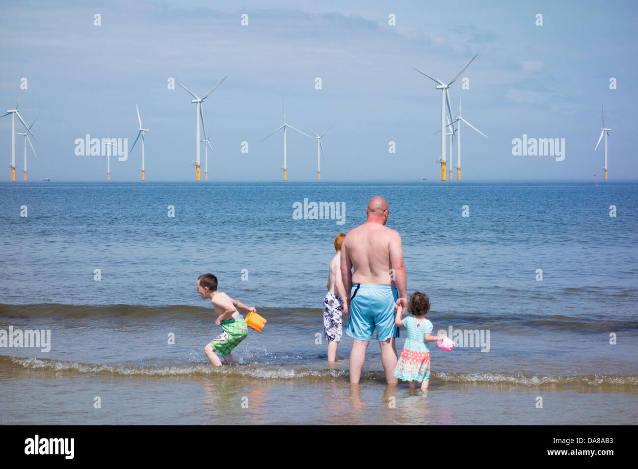 View of Teesside Offshore Wind Farm from Redcar beach. North east ...
