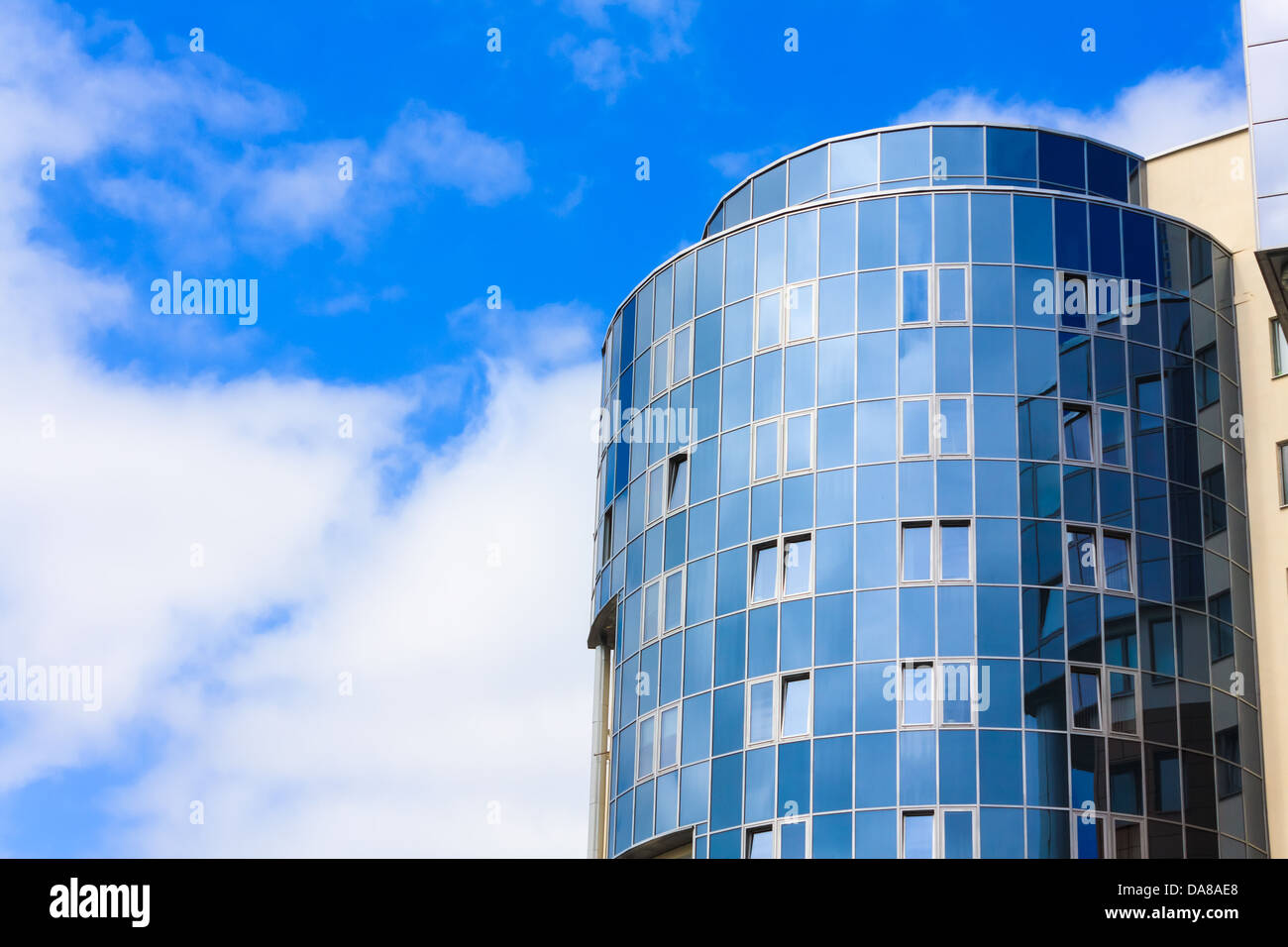 view to steel blue glass high rise building skyscraper, business ...