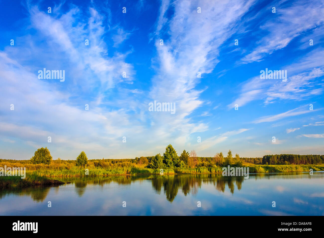 Sky And Clouds Reflection On Lake River Stock Photo - Alamy