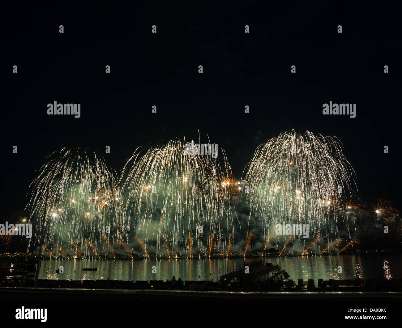 Show of fireworks in Cannes opening the Pyrotechnique Art Festival, on ...