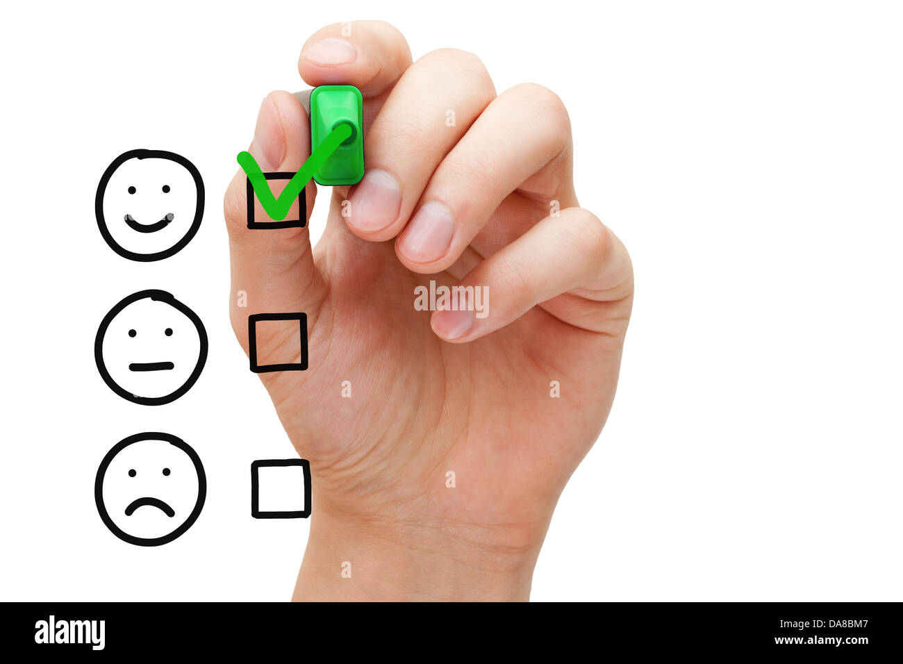 Hand putting check mark with green marker on customer service ...