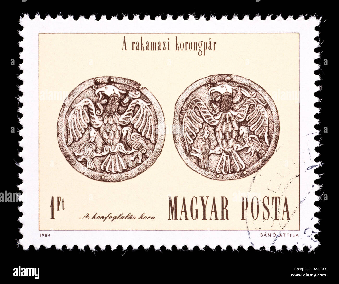 Postage stamp from Hungary depicting post-Roman round gold disk hair ...