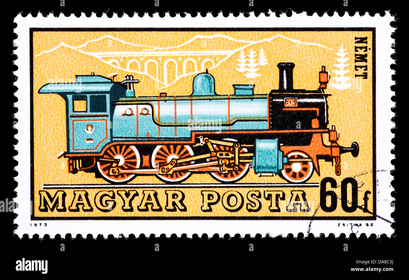 Postage stamp from Hungary depicting a German steam locomotive Stock ...