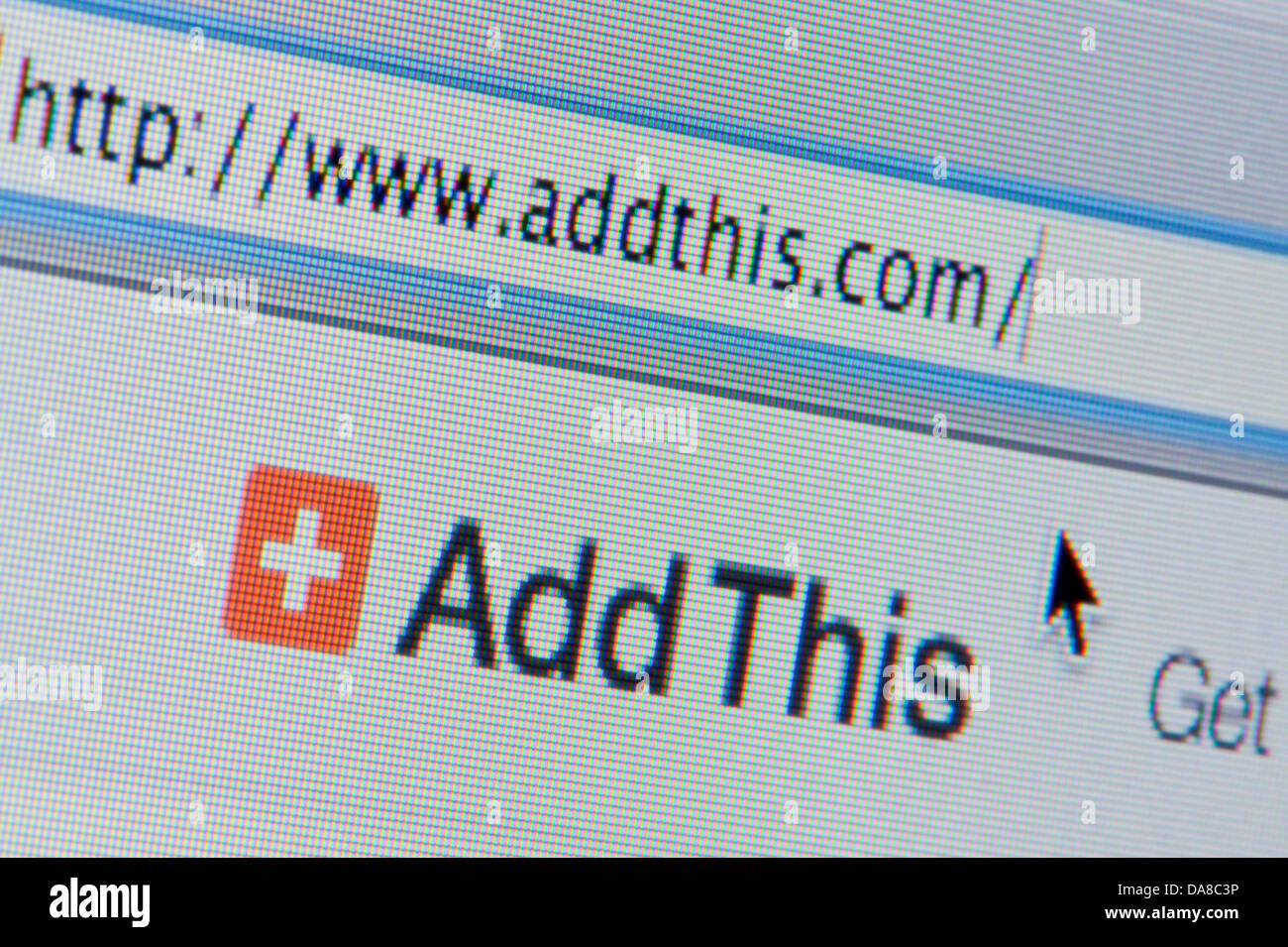 Close up of the AddThis logo as seen on its website. (Editorial use ...