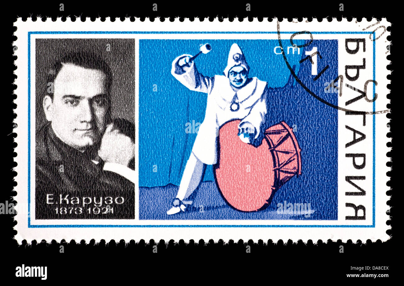 Postage stamp from Bulgaria depicting Enrico Caruso and I Pagliacci by ...