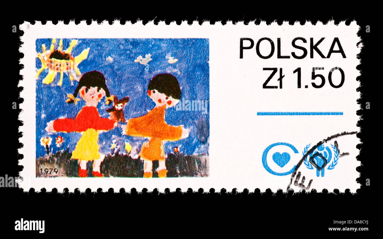 Postage stamp from Poland depicting a painting of children playing a ...