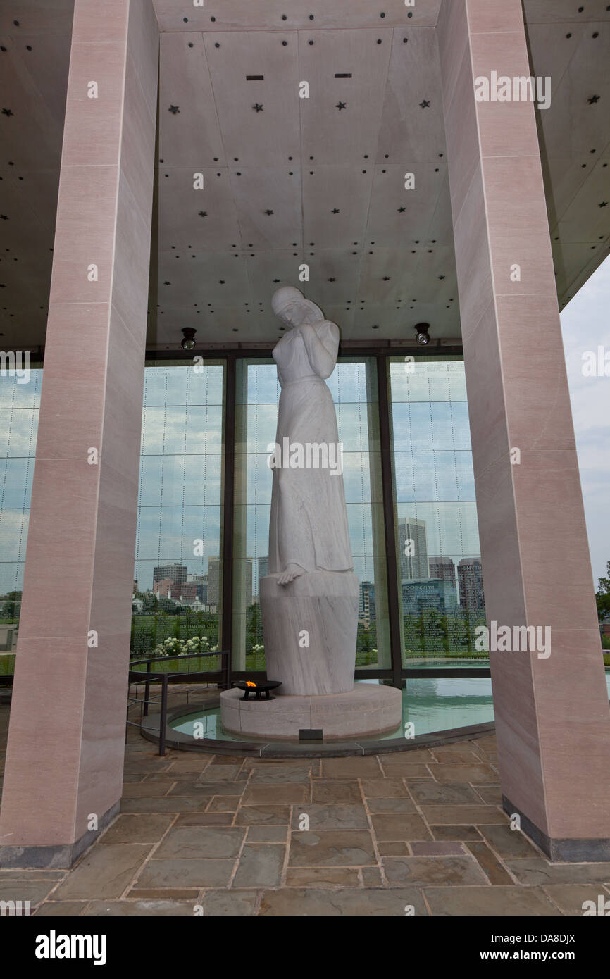 Statue Of Memory In Front Of Windows With Names Of Virginia Residents That Were Lost During