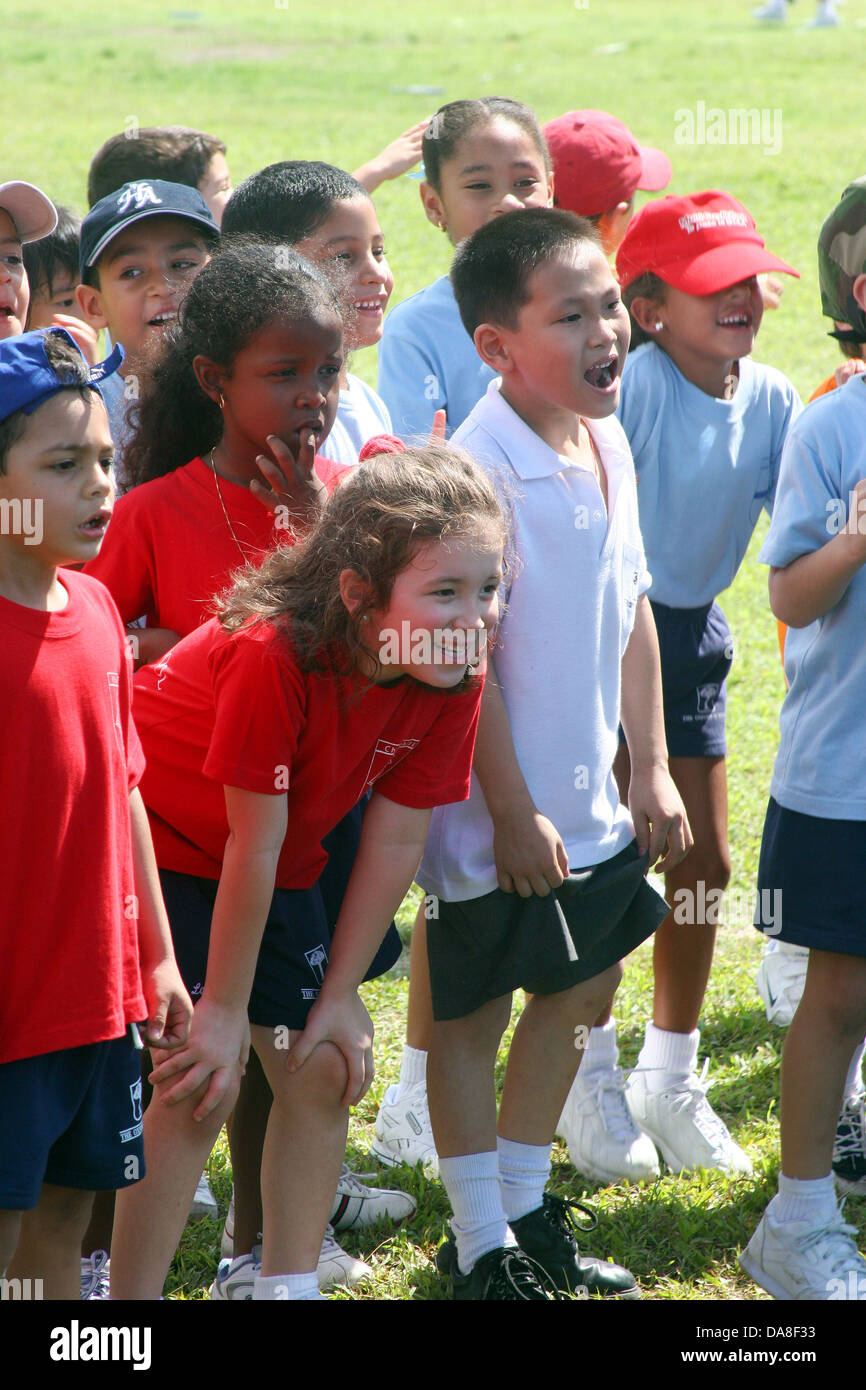 Young school kids playing and having a great time at some competitions ...