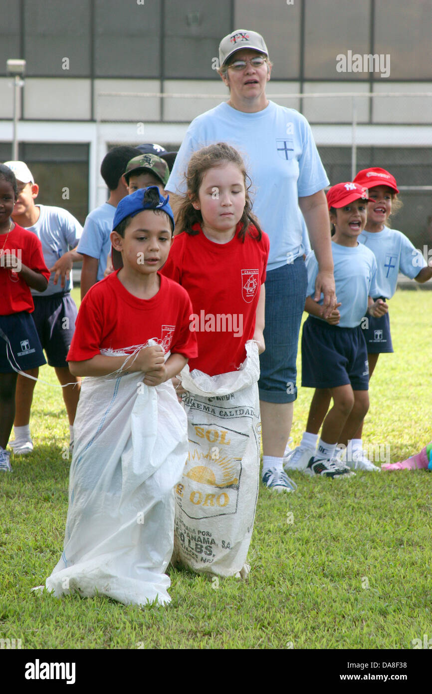 Young school kids playing and having a great time at some competitions ...