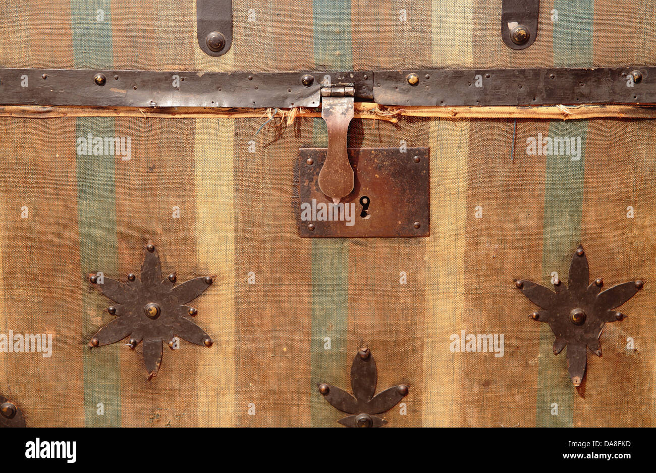 detail of the lock of an old and vintage trunk Stock Photo - Alamy