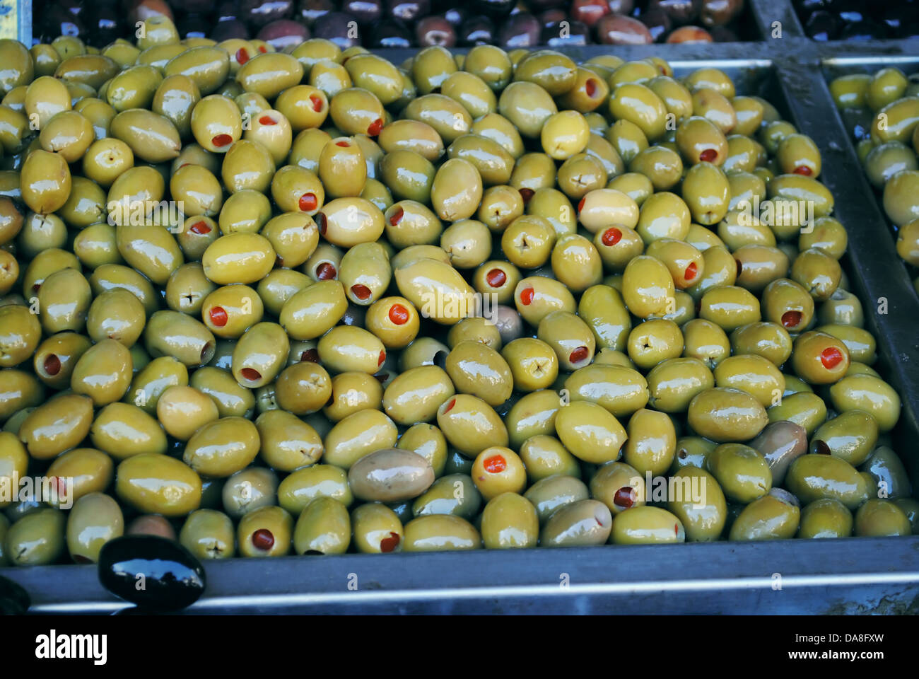 Mediterranean green olives at the green market Stock Photo - Alamy