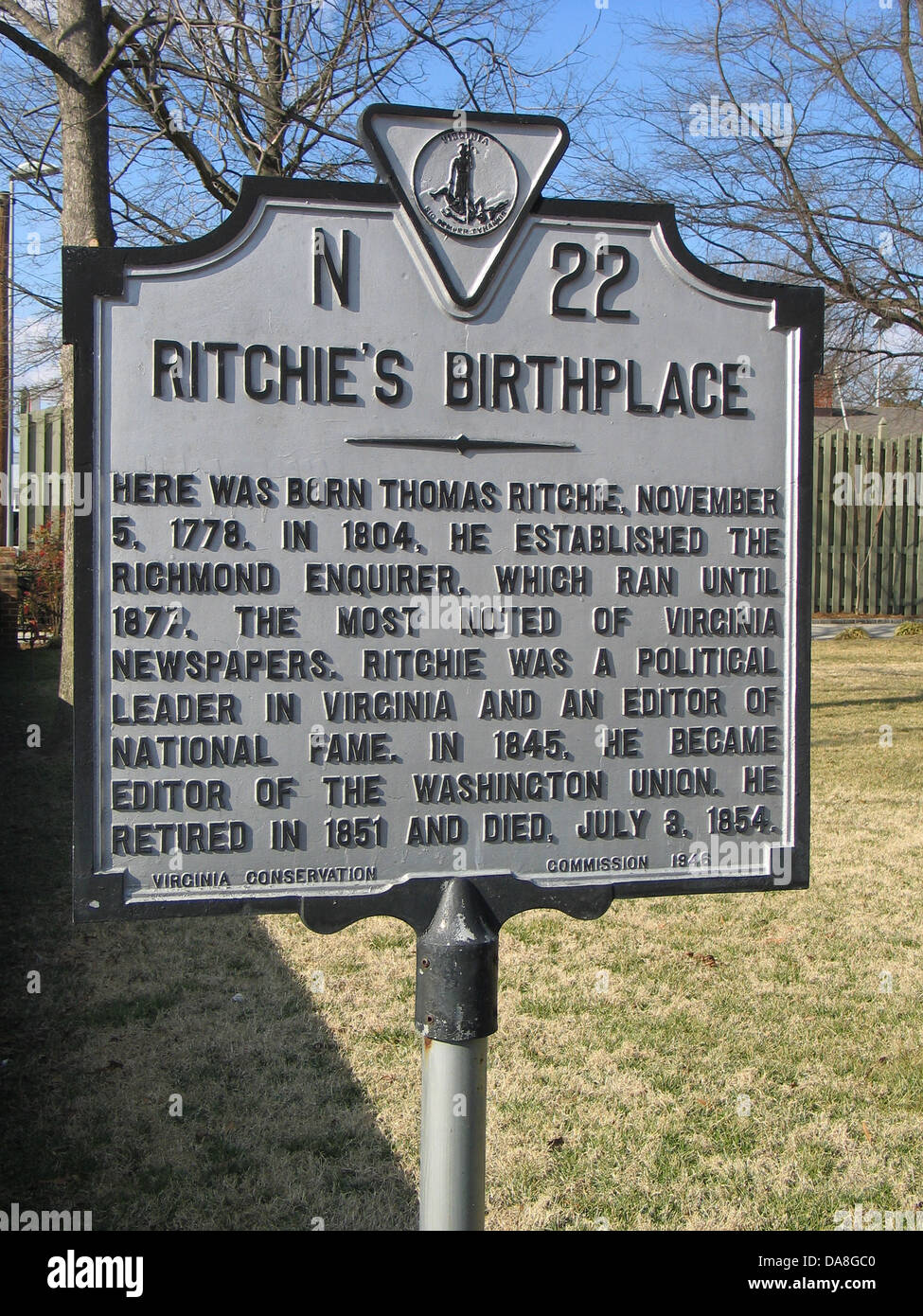 RICHIE'S BIRTHPLACE Here was born Thomas Ritchie, November 5, 1778. In ...