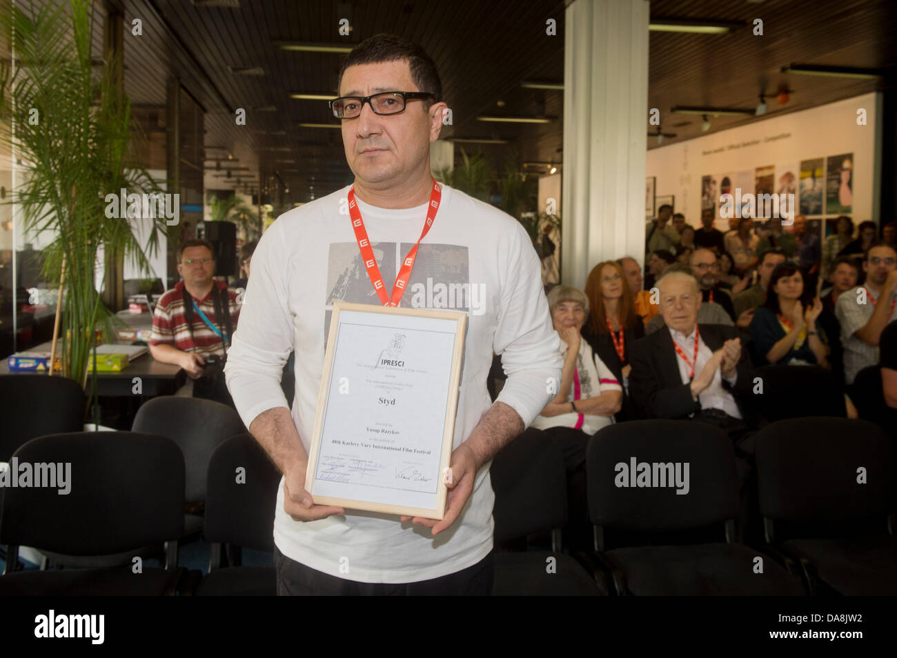 Karlovy Vary, Czech Republic. 6th July, 2013. Director Yusup Razykov of Russia took over the ...