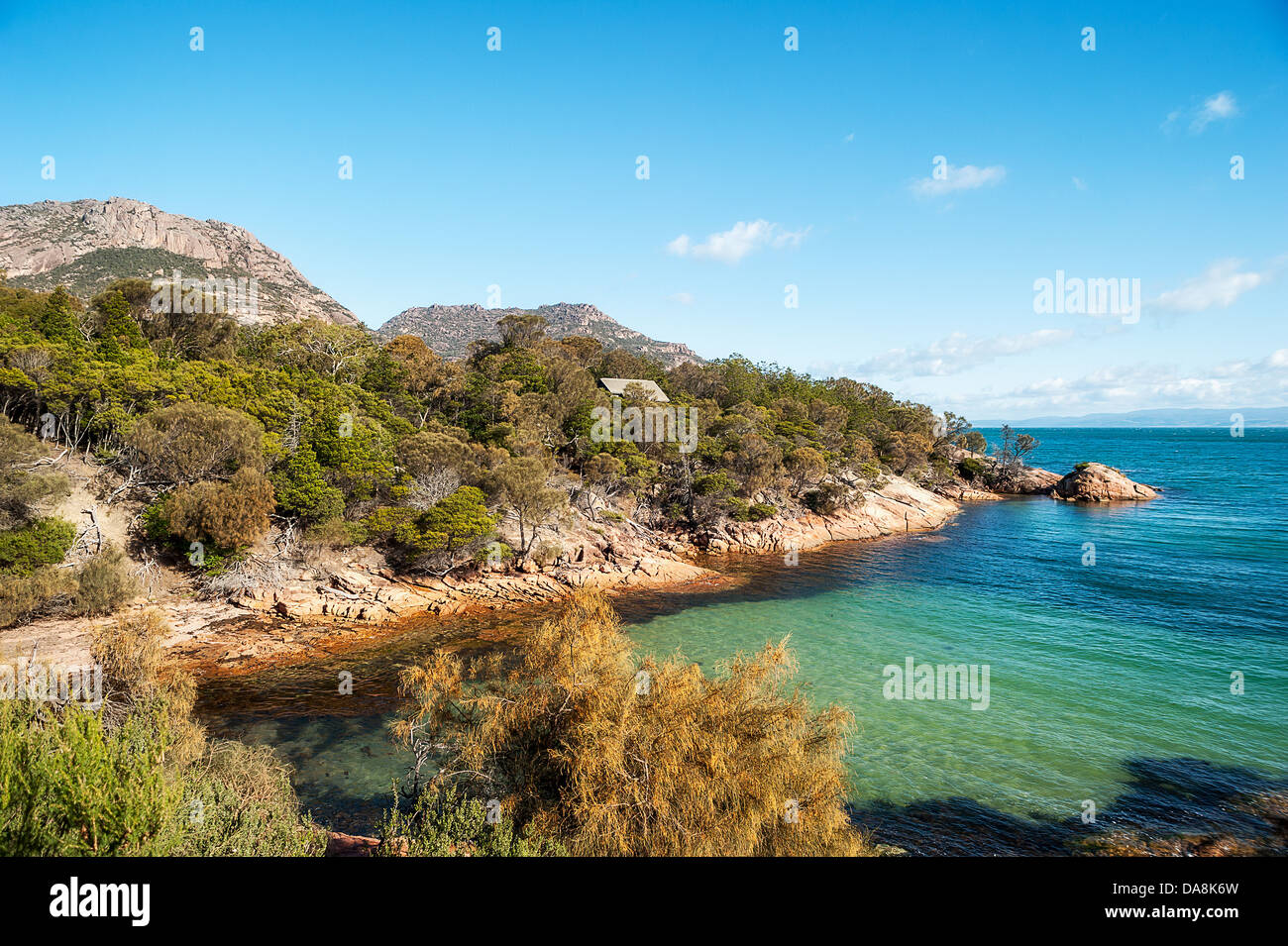 The cove in front of Freycinet Lodge in the Freycinet National Park on ...