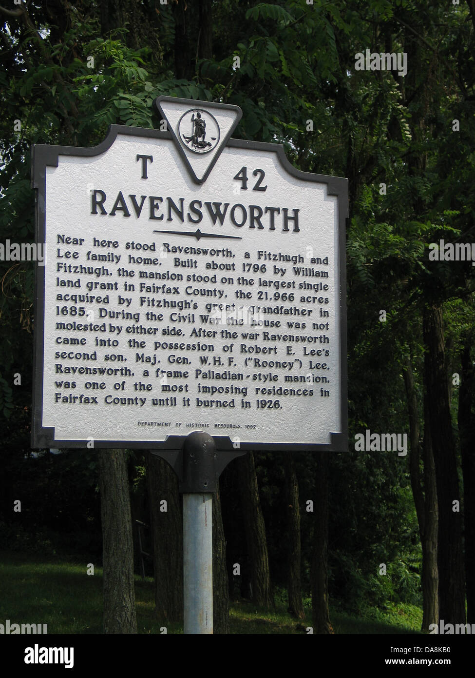 RAVENSWORTH Near here stood Ravensworth, a Fitzhugh and Lee family home ...