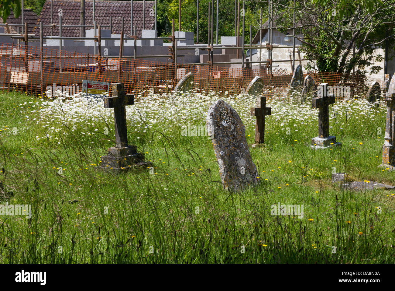 English country graveyard with building works Stock Photo - Alamy