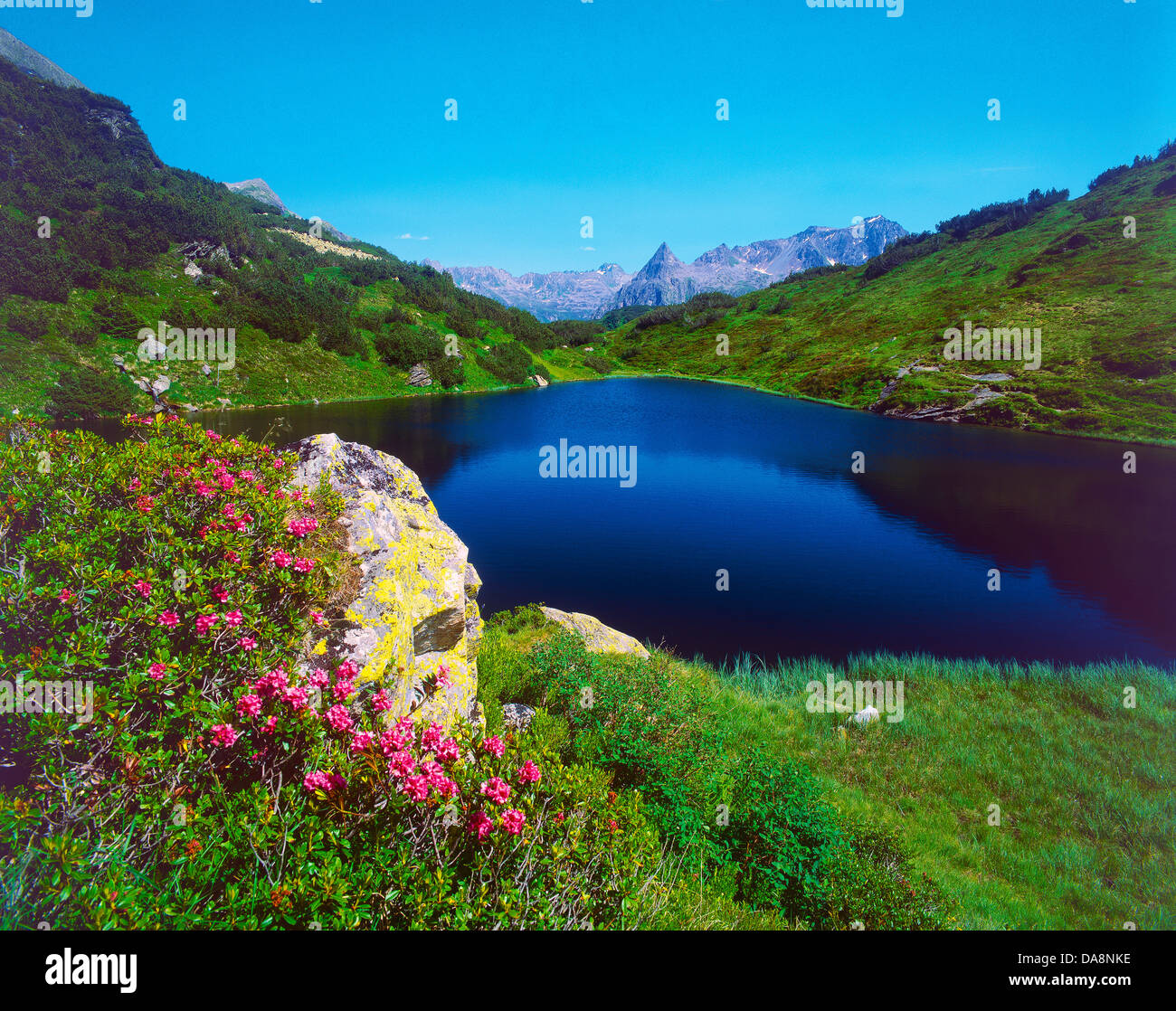 Austria, Europe, Tyrol, Paznaun, Galtür, Zeinisjoch, Zeinissee, lake ...