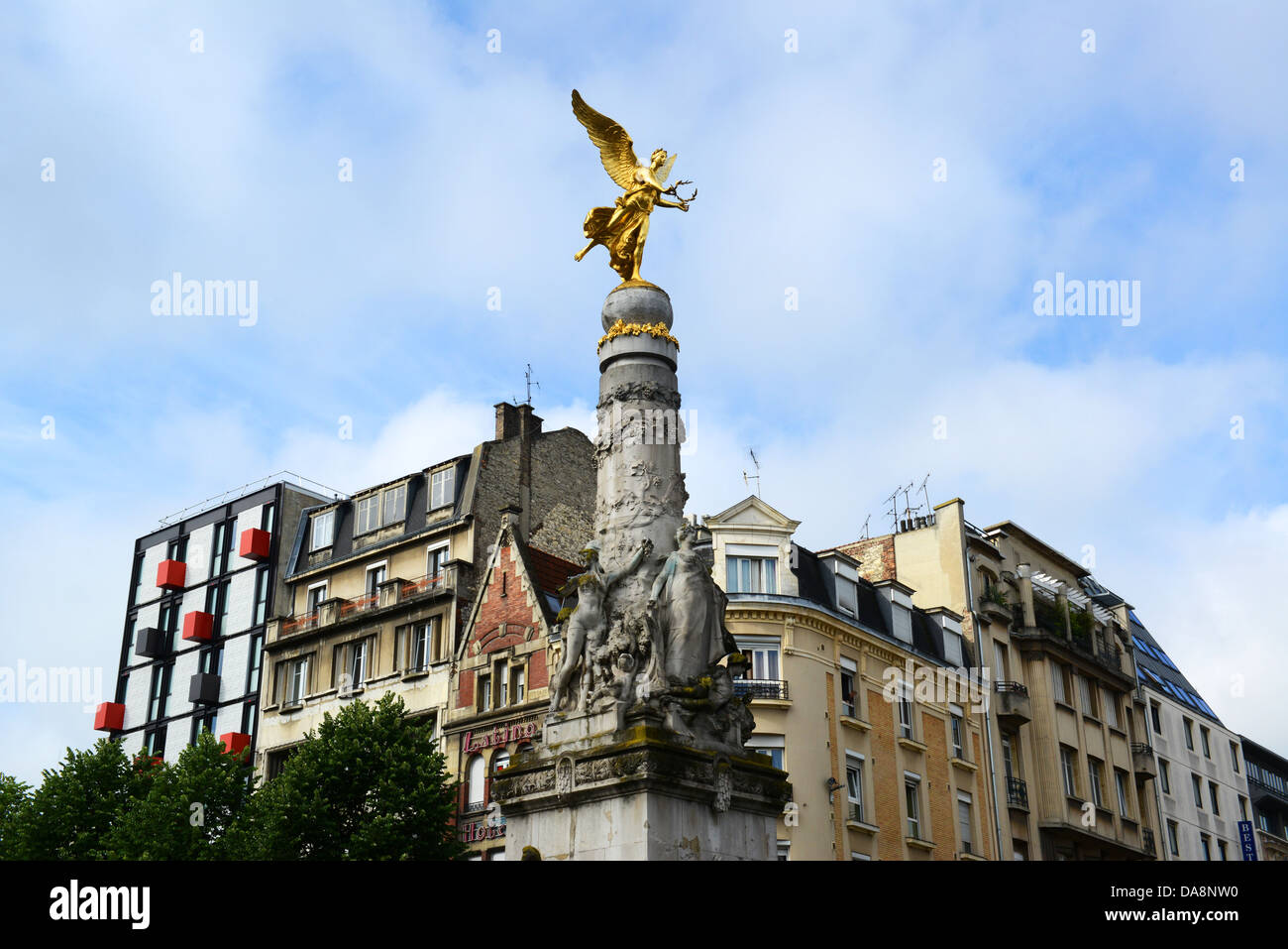 Reims France "Sube Fountain" Golden Angel Statue "Place Drouet d'Erlon ...
