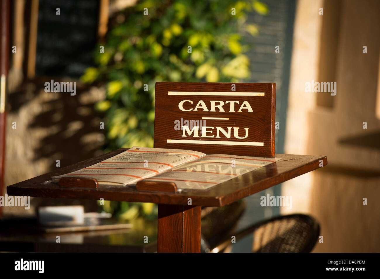 Menu sign outside a restaurant in Alcudia, Spain Stock Photo - Alamy