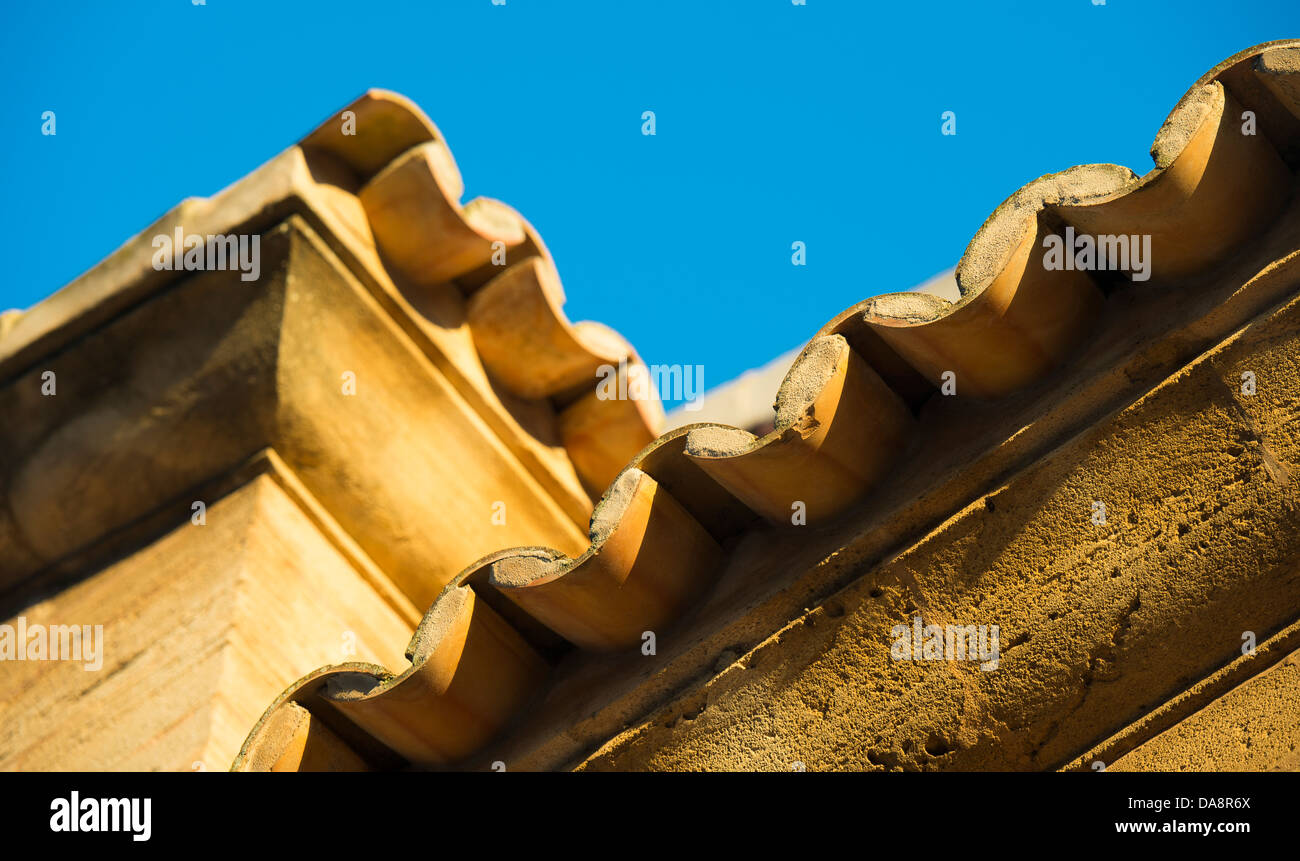 Colourful of clay tiles on the roof of a traditional building in the ...