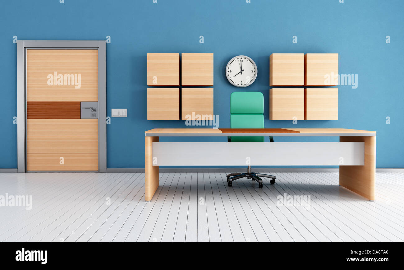 contemporary blue modern office with armored door - rendering Stock ...