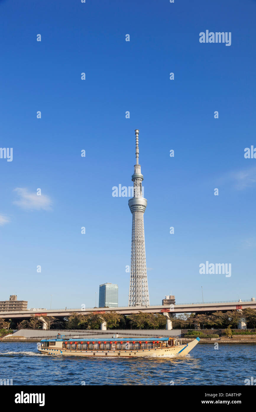 Japan, Honshu, Kanto, Tokyo, Asakusa, Skytree Tower and Sumidagawa ...