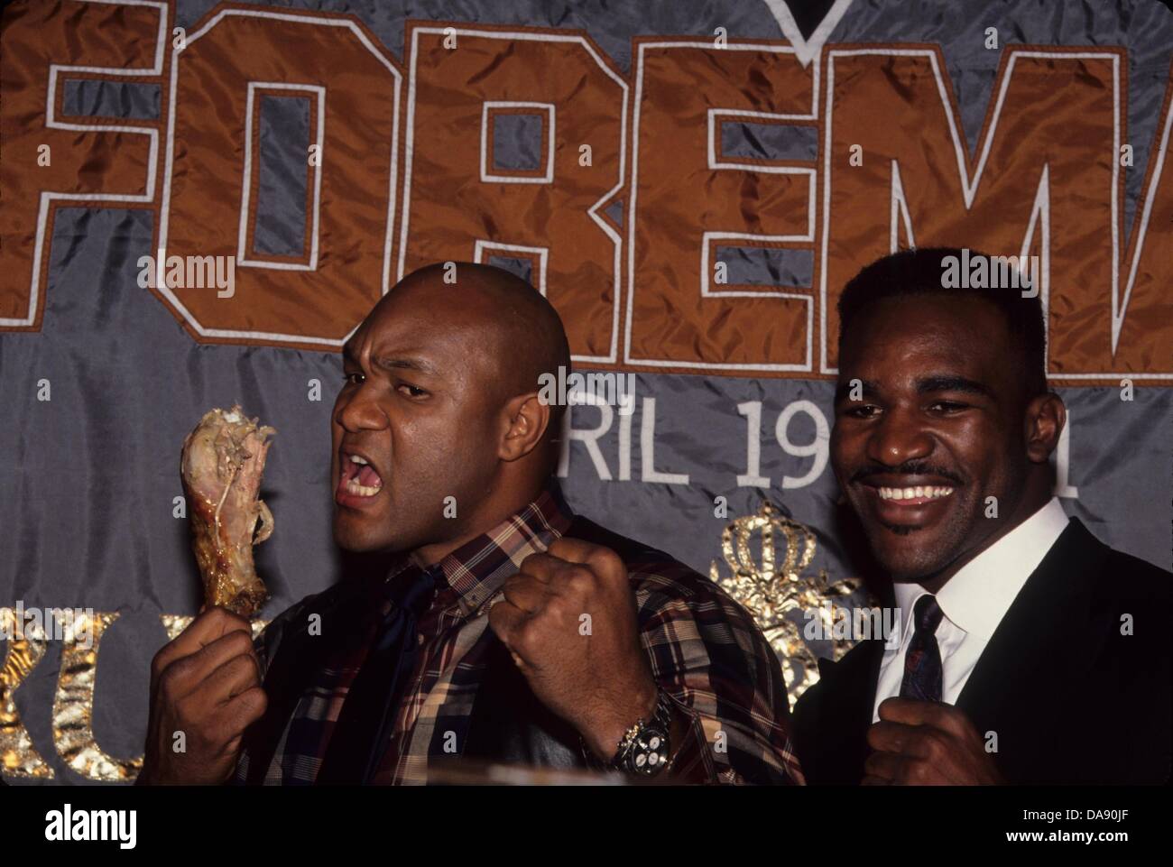 EVANDER HOLYFIELD with George Foreman press conference at Grand Hyatt ...