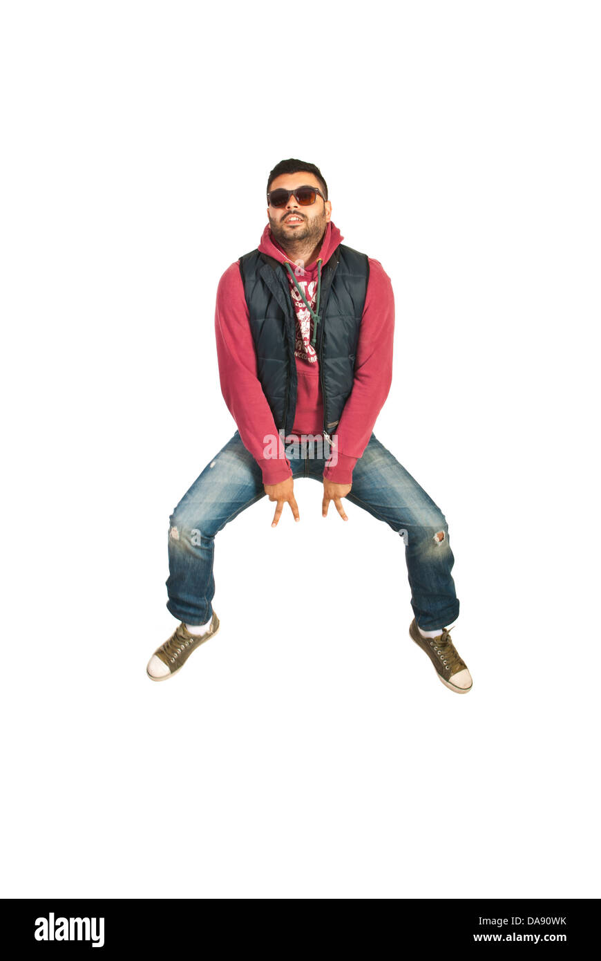 Jumping and gesturing rapper man isolated on white background Stock ...