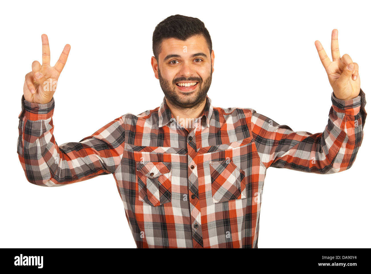 Victorious executive man isolated on white background Stock Photo - Alamy