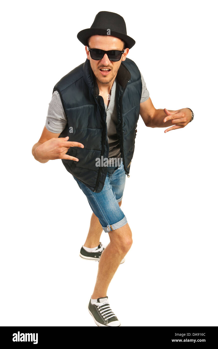 Hip hop man with cap gesturing isolated on white background Stock Photo ...