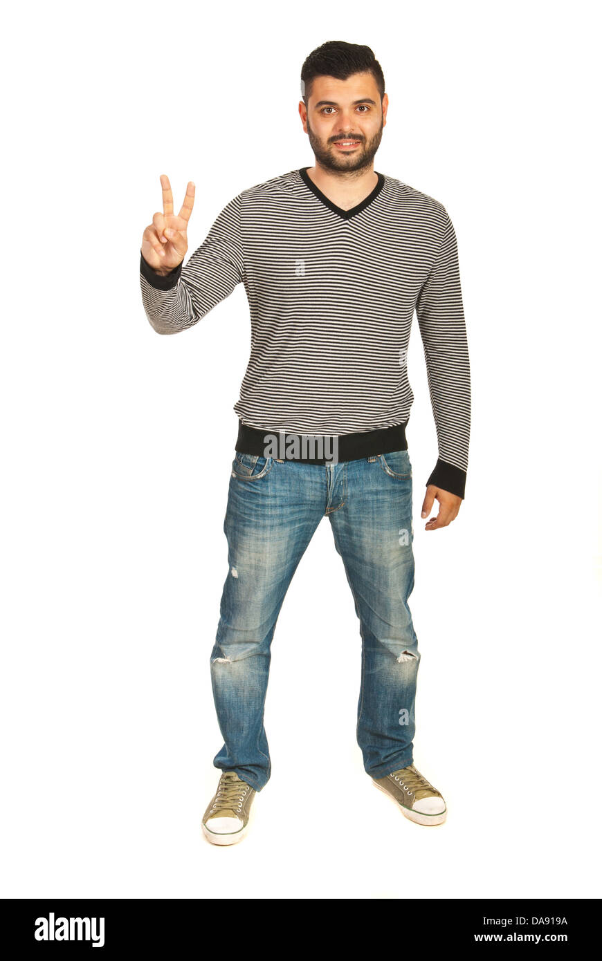 Victorious man in casual clothes isolated on white background Stock ...
