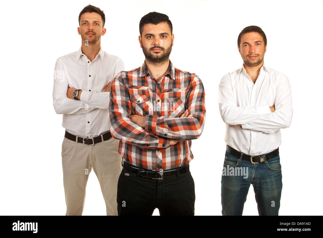 Team of three casual business men isolated on white background Stock ...