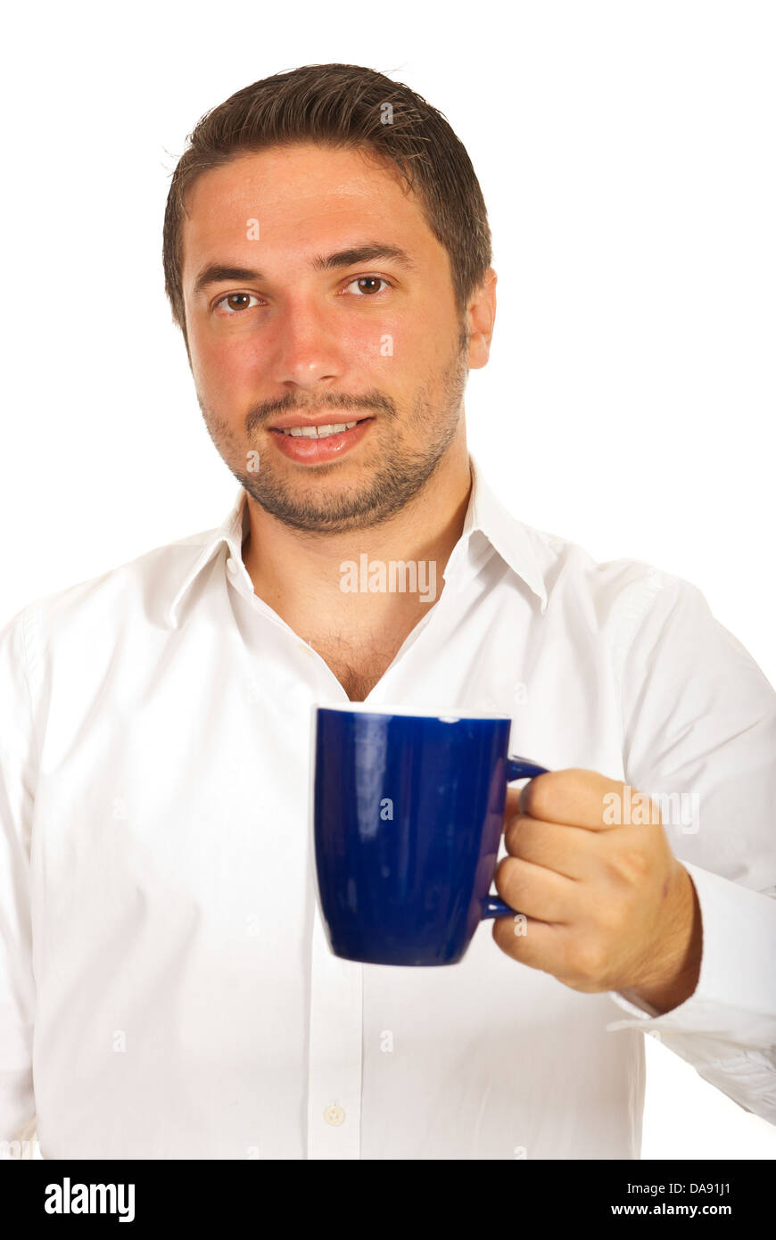 Business man offering coffee isolated on white background Stock Photo ...