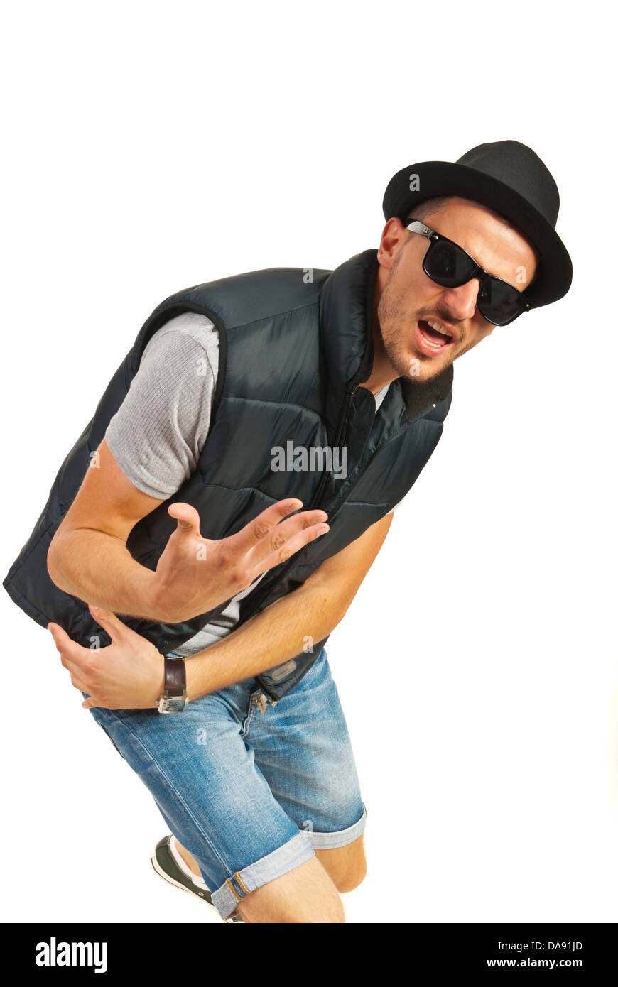 Dancing rapper man isolated on white background Stock Photo - Alamy