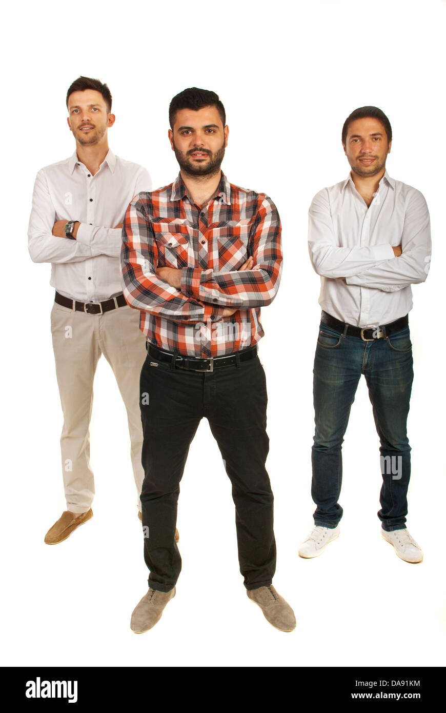Casual three executives men with arms folded isolated on white ...
