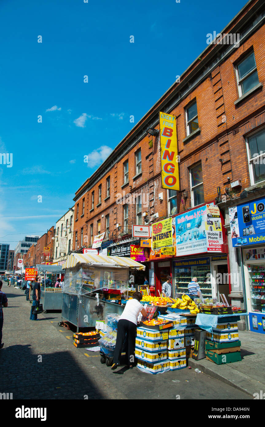 Moore street pedestrian market street central Dublin Ireland Europe ...