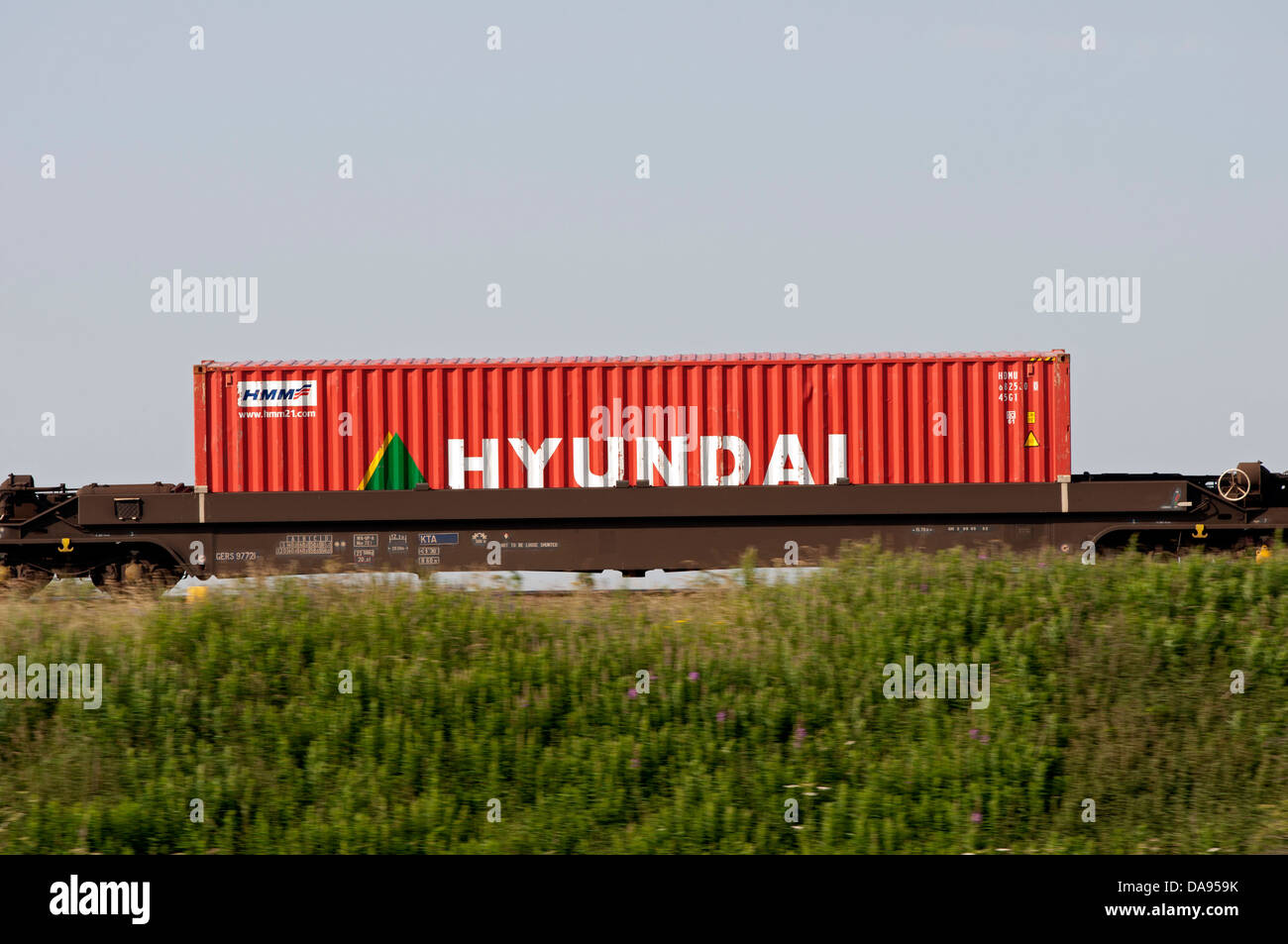 Hyundai shipping container on a train Stock Photo - Alamy