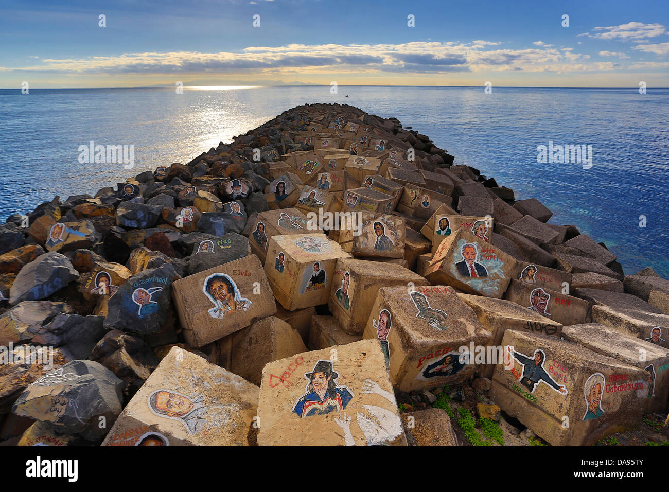 Spain, Europe, Canary Islands, Painted rocks, Santa Cruz, stones, jetty ...