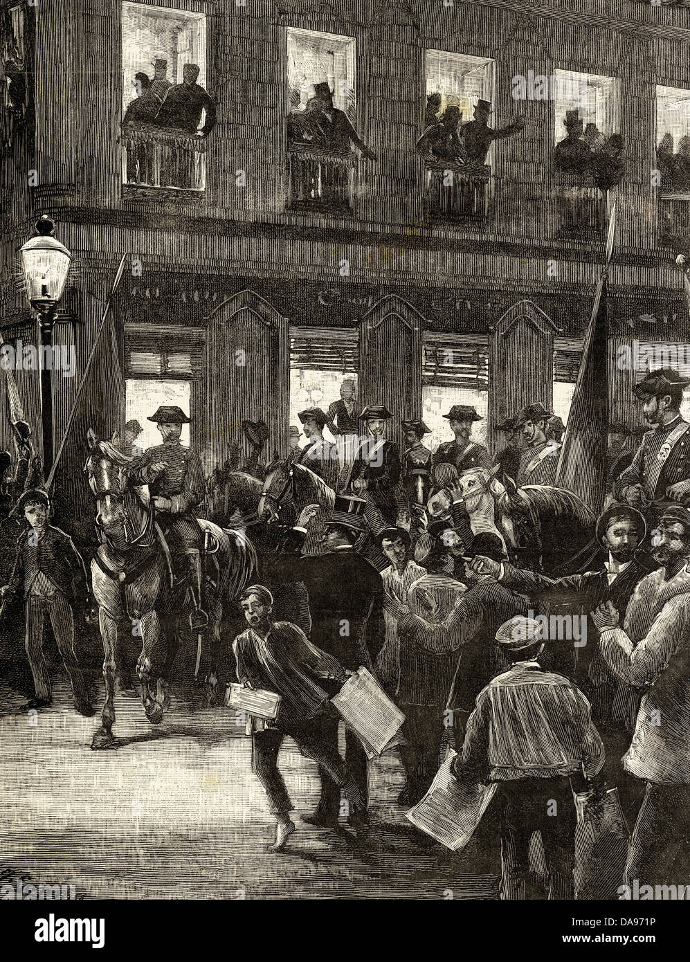 Spain. Conflict of the Caroline Islands. Patriotic protest in Seville ...
