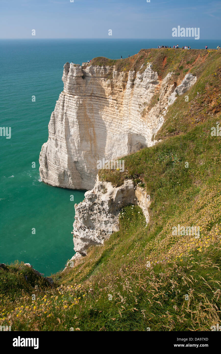 Chalk cliffs above a blue sea at Etretat, Normandy, France Stock Photo ...