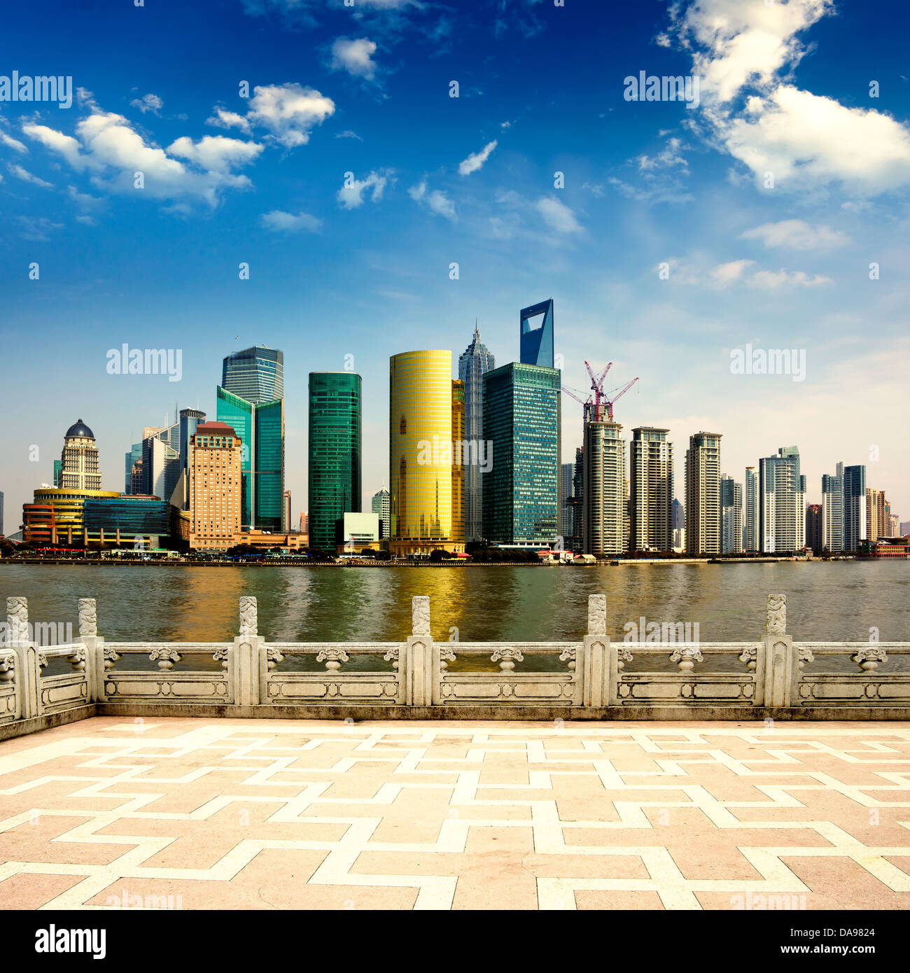 City skyline aerial view with Empire State and skyscrapers at sunset ...