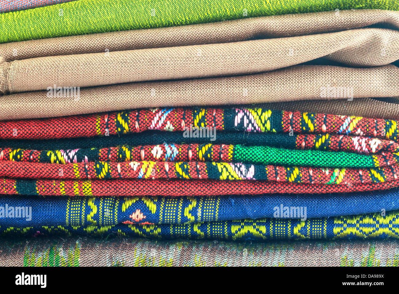 stack of colorful thai silk style Stock Photo - Alamy